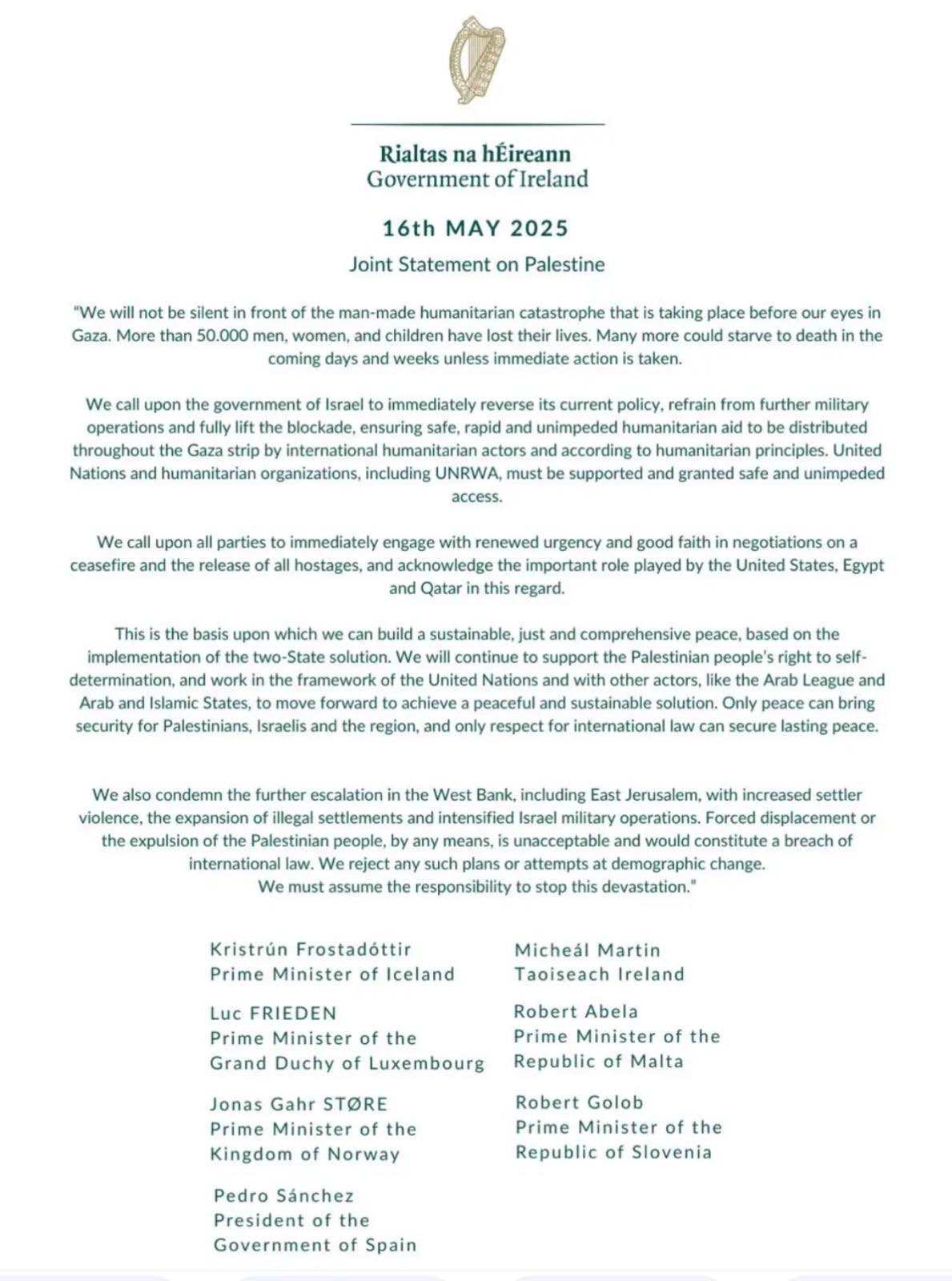 Malta signs letter against Israel with six other countries at the ...